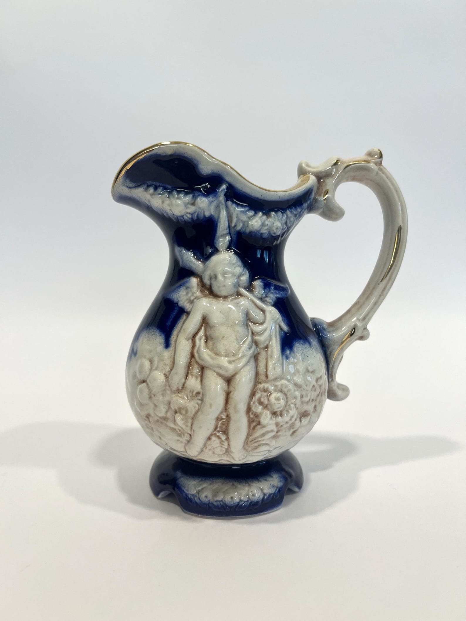Vintage Italian Cherub Porcelain Pitcher | 3D Angel Design, Gold Trim ...