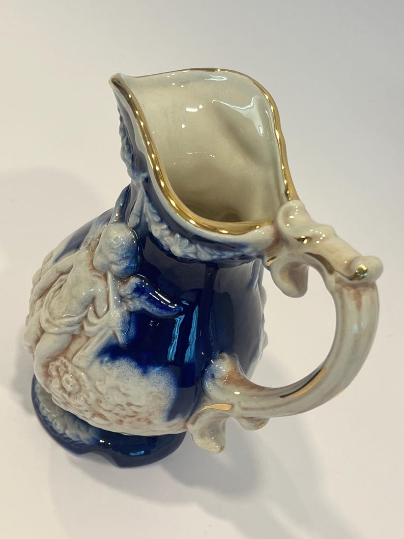 Vintage Italian Cherub Porcelain Pitcher | 3D Angel Design, Gold Trim ...
