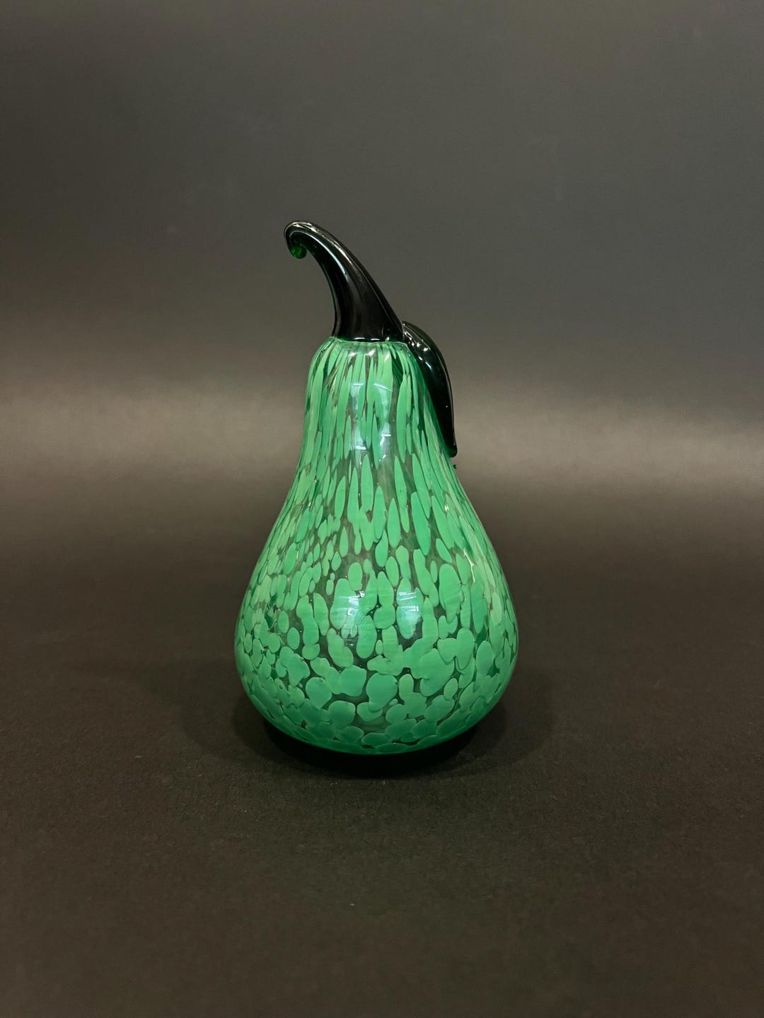 Vintage Handblown Green Glass Pear Decoration With Leaf - 1970s ...