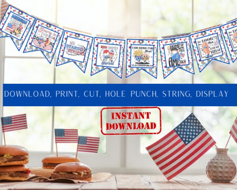Vintage 4th of July Banner - Instant Download, Retro American Flag ...