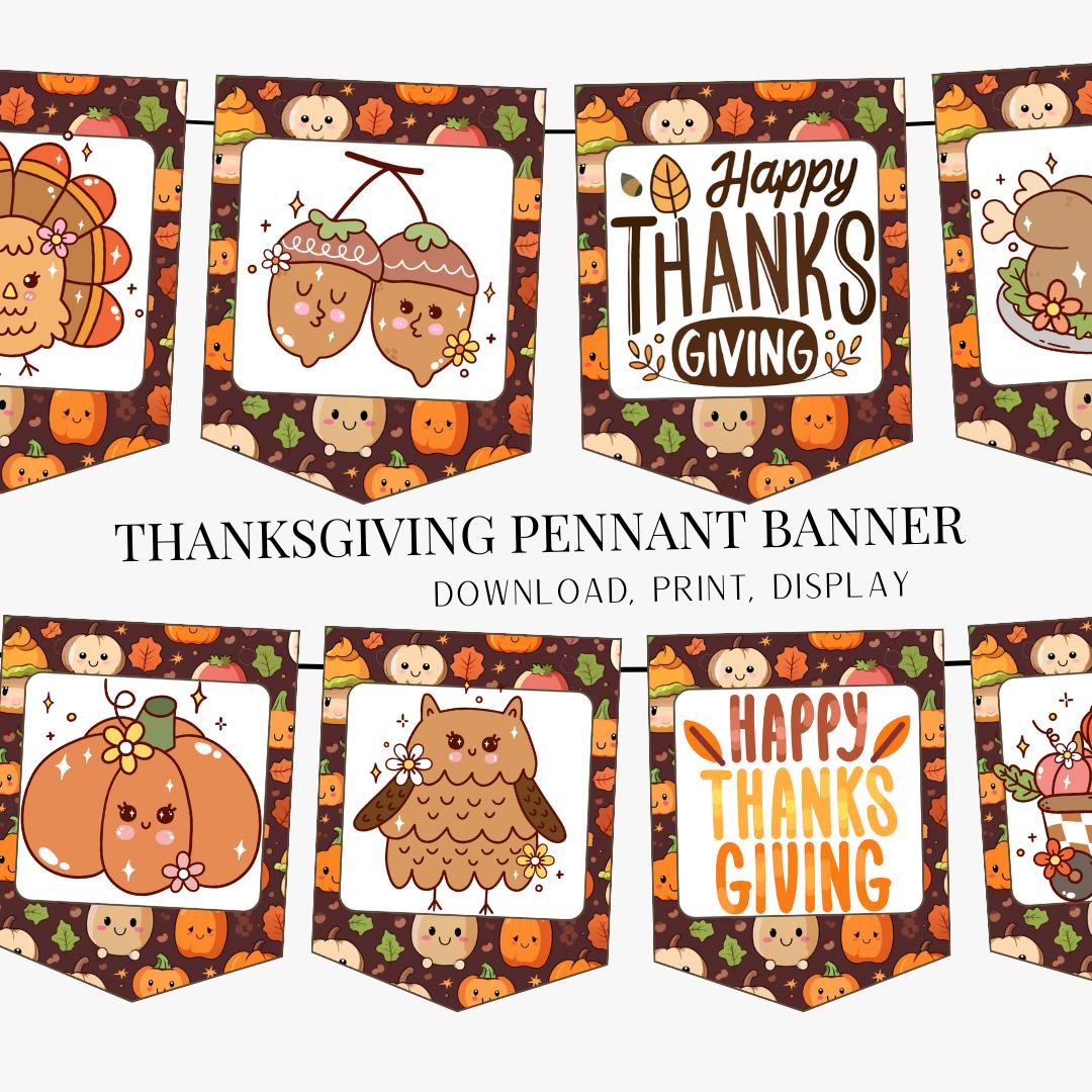 Thanksgiving Kids Pennant Banner, Fall Harvest Decor, Autumn Bunting ...