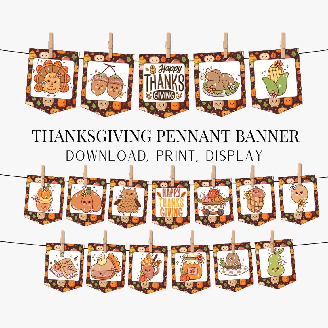 Thanksgiving Kids Pennant Banner, Fall Harvest Decor, Autumn Bunting ...