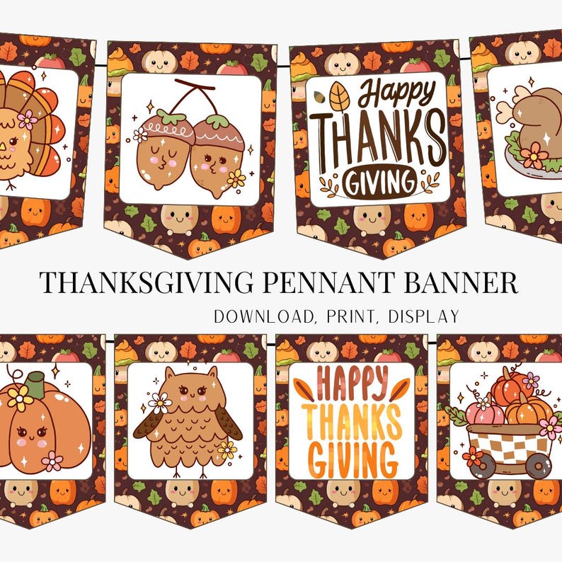 Thanksgiving Kids Pennant Banner, Fall Harvest Decor, Autumn Bunting ...