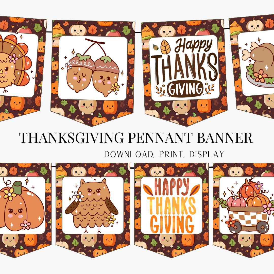 Thanksgiving Kids Pennant Banner, Fall Harvest Decor, Autumn Bunting ...