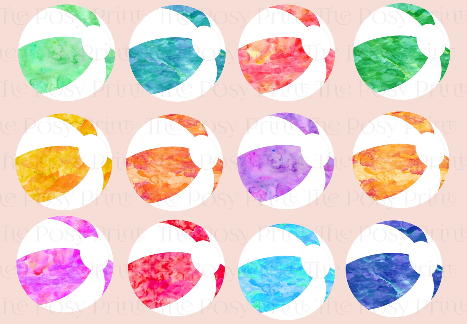 Beach Ball Clipart Watercolor PNG Printable Clip Art 12 - Etsy