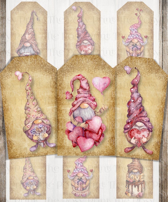 Gnome Tags Valentine Gnome Printable Gnome Tags Gnome Gift - Etsy