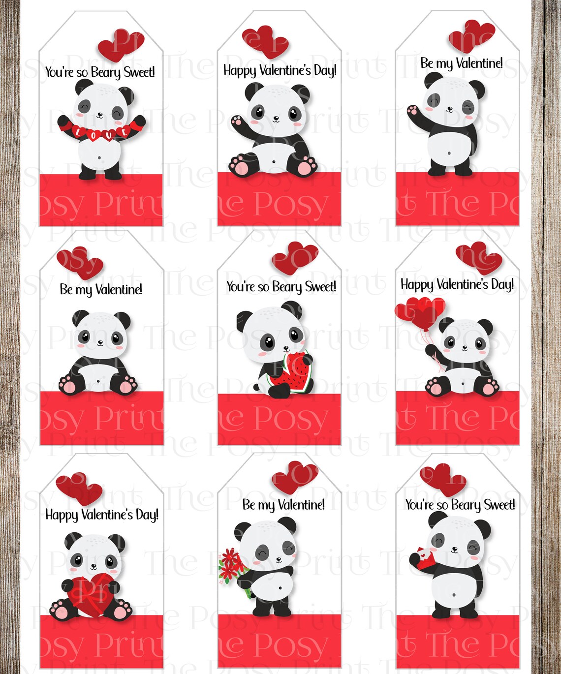Editable Panda Bear Tags Valentine Panda Printable Panda - Etsy