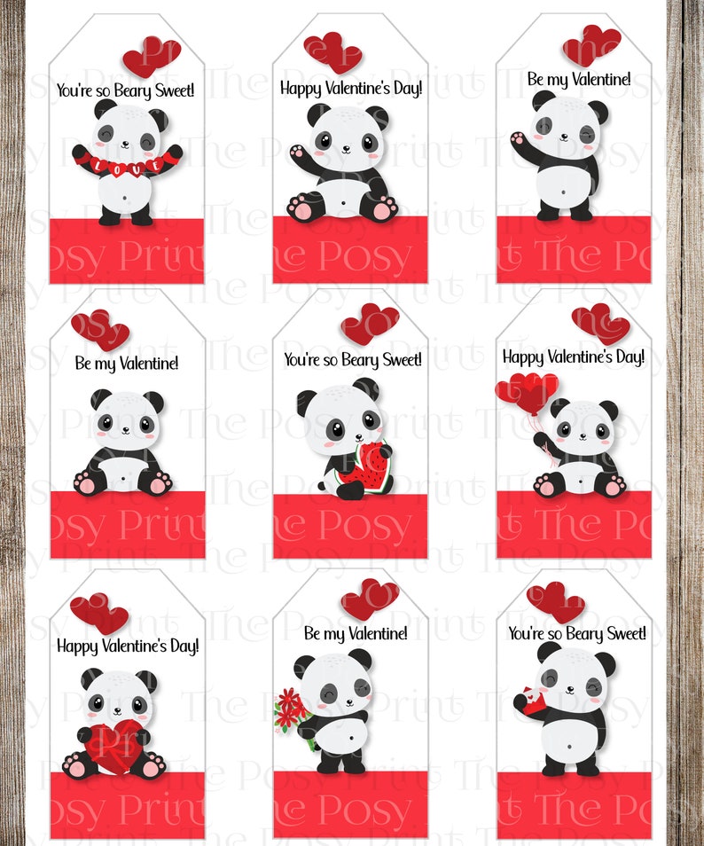Editable Panda Bear Tags Valentine Panda Printable Panda - Etsy