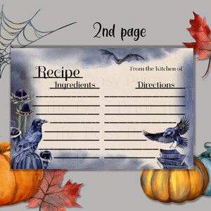 Halloween Recipe Cards, Gothic Crows, Two Recipe Card Designs, 4x6 ...