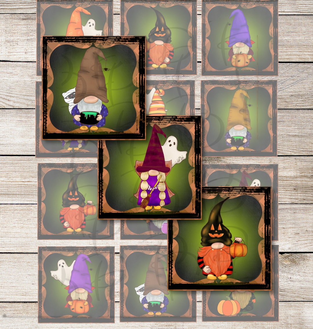 Halloween Gnome, Spooky Gnome, Collage Sheet, 1x1 Square, 12 Images ...
