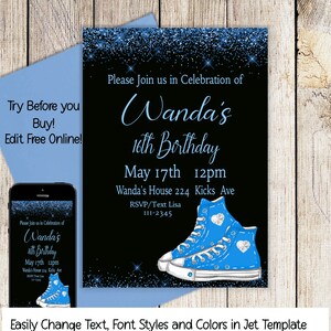 Sneaker Birthday Sneaker and Glitter Blue Shoe Birthday 5x7 | Etsy