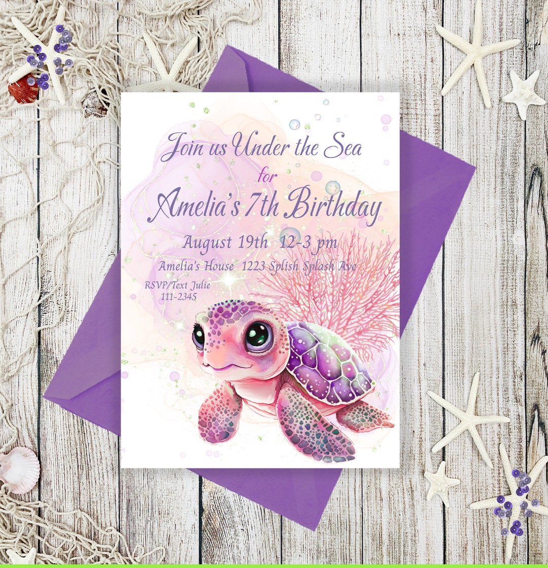 Editable Turtle Birthday Invitation, 7th Birthday, Under the Sea, Any ...