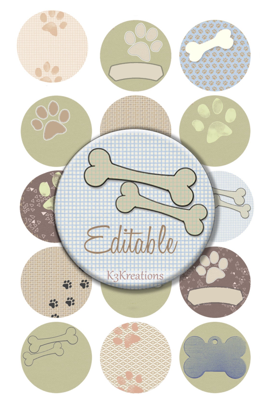 Dog Bones Puppy Paws 1 Inch Editable Digital Sticker Sheet | Etsy