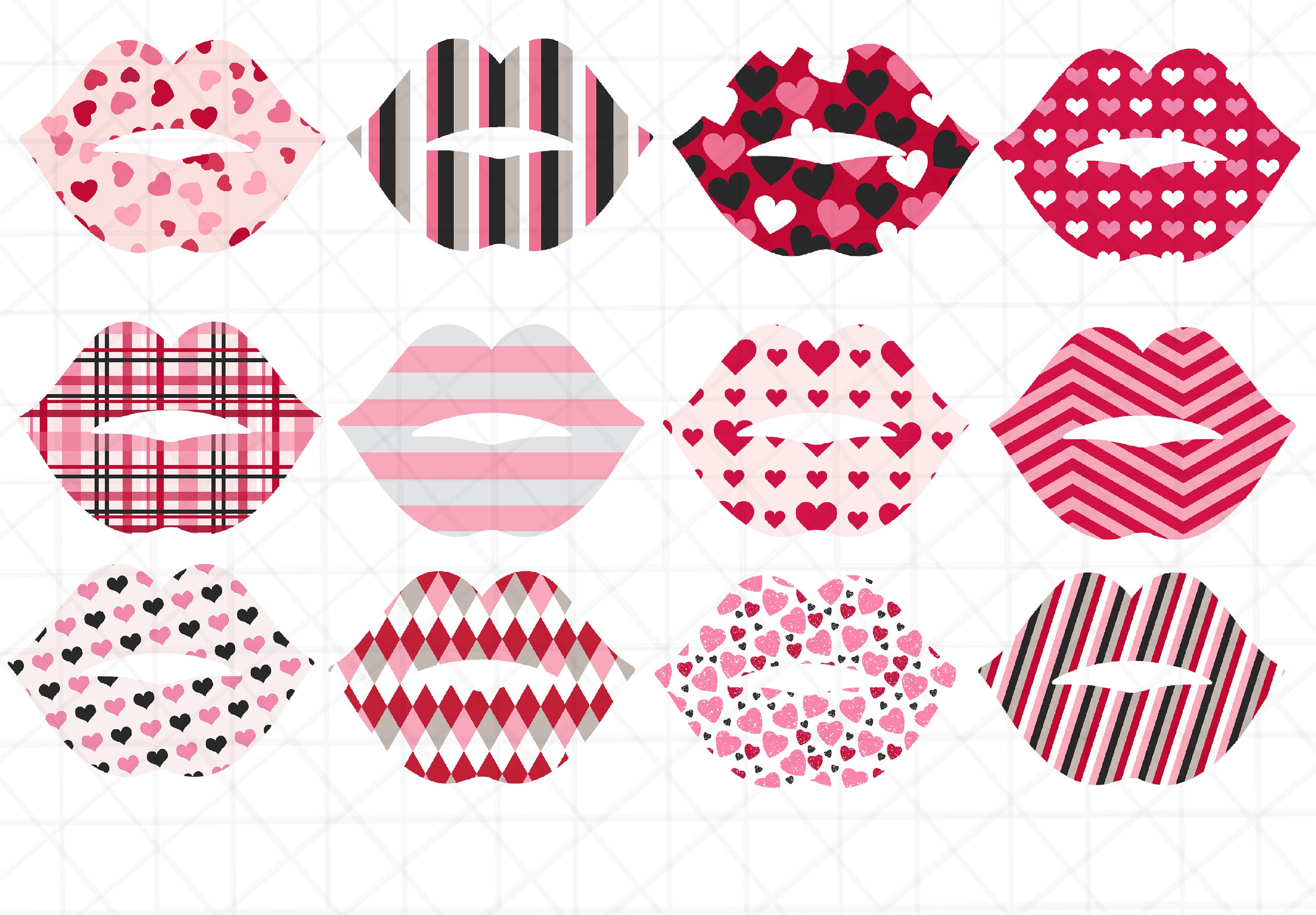 Valentine Lips Clipart Set Mouth Love Hearts Printable - Etsy