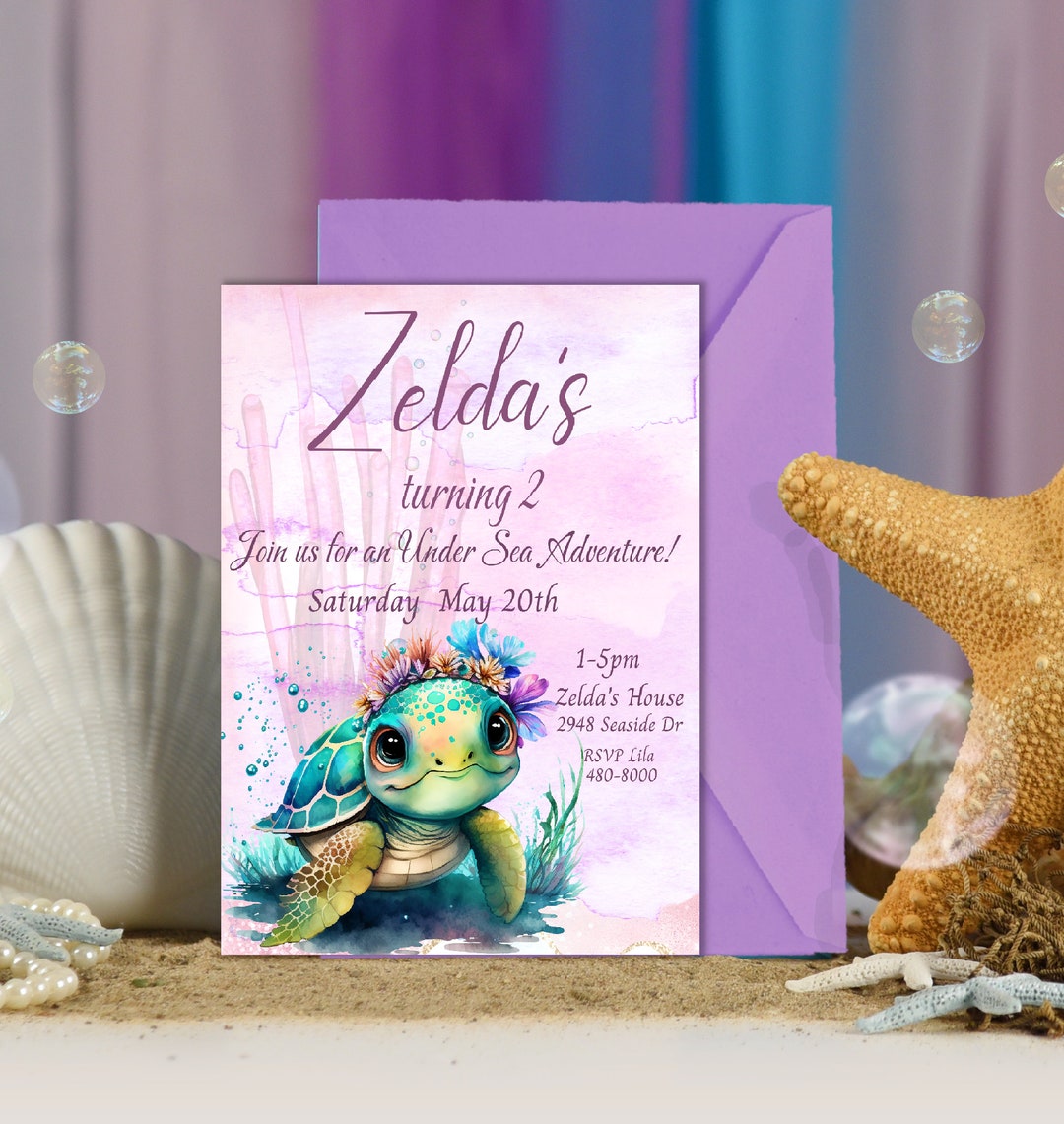 Editable Turtle Birthday Invitation, 2nd Birthday, Under the Sea, Any ...