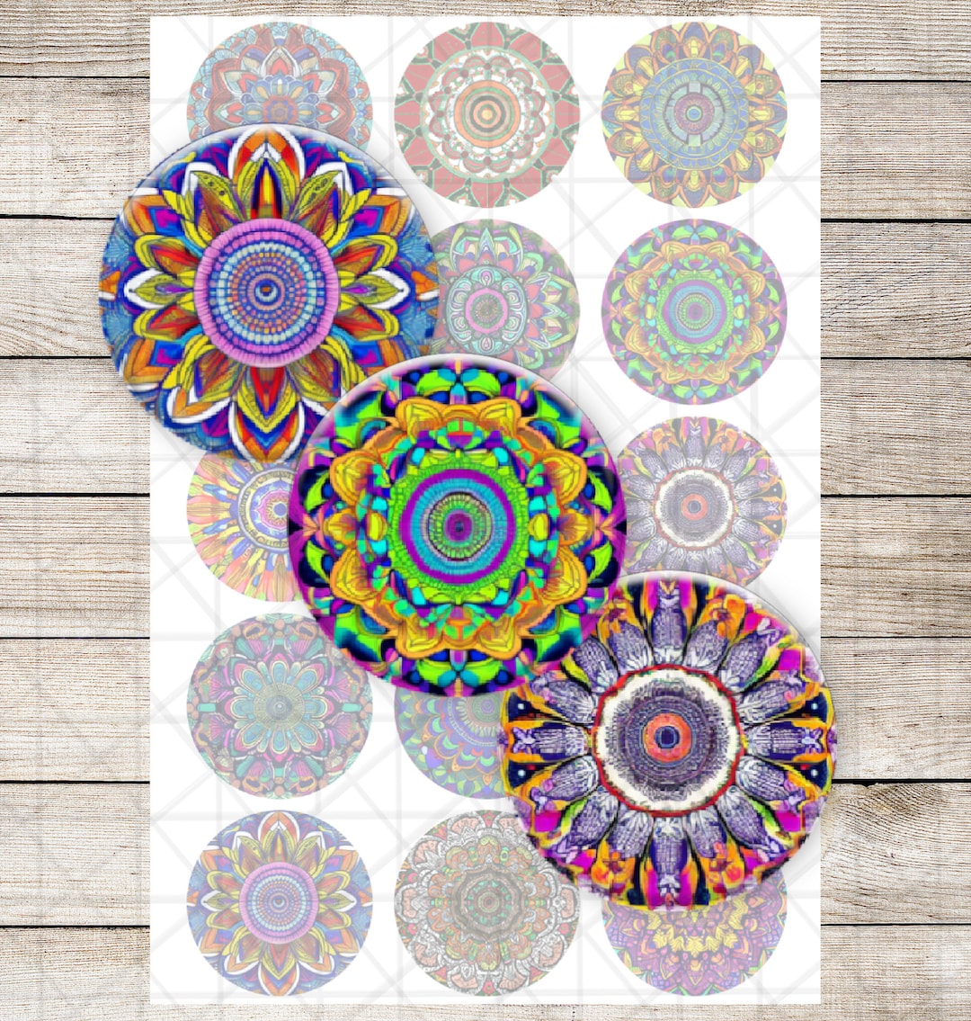 Colorful Mandala, Mandala Collage, Cabochon Images, Instant Download, 1 ...