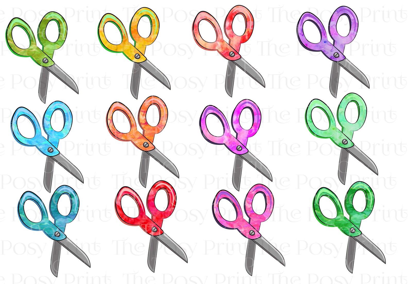 Scissors Clip Art Watercolor PNG 12 Scissors 6 Inch - Etsy