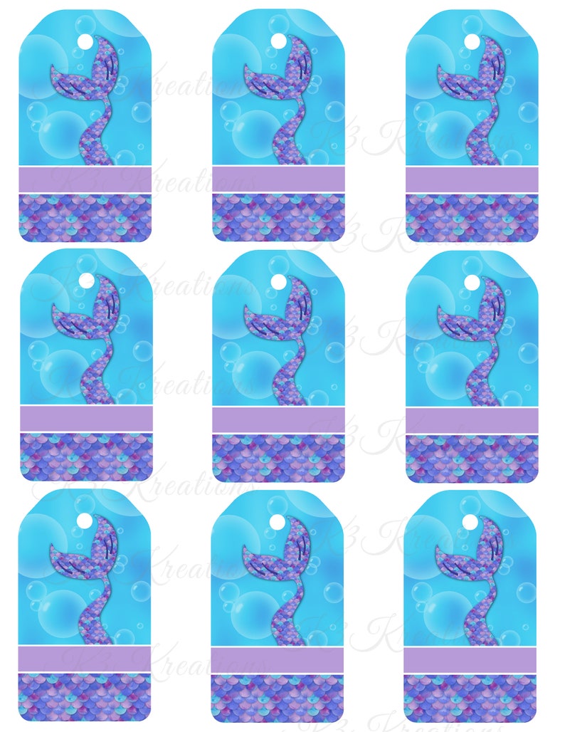 Mermaid Tags Mermaid Tail Jet Template Editable Tags | Etsy