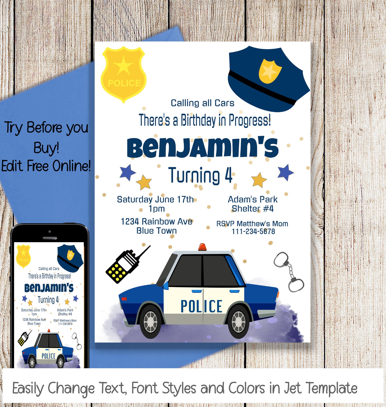 Editable Police Invitation Police Birthday Invite Police Car | Etsy