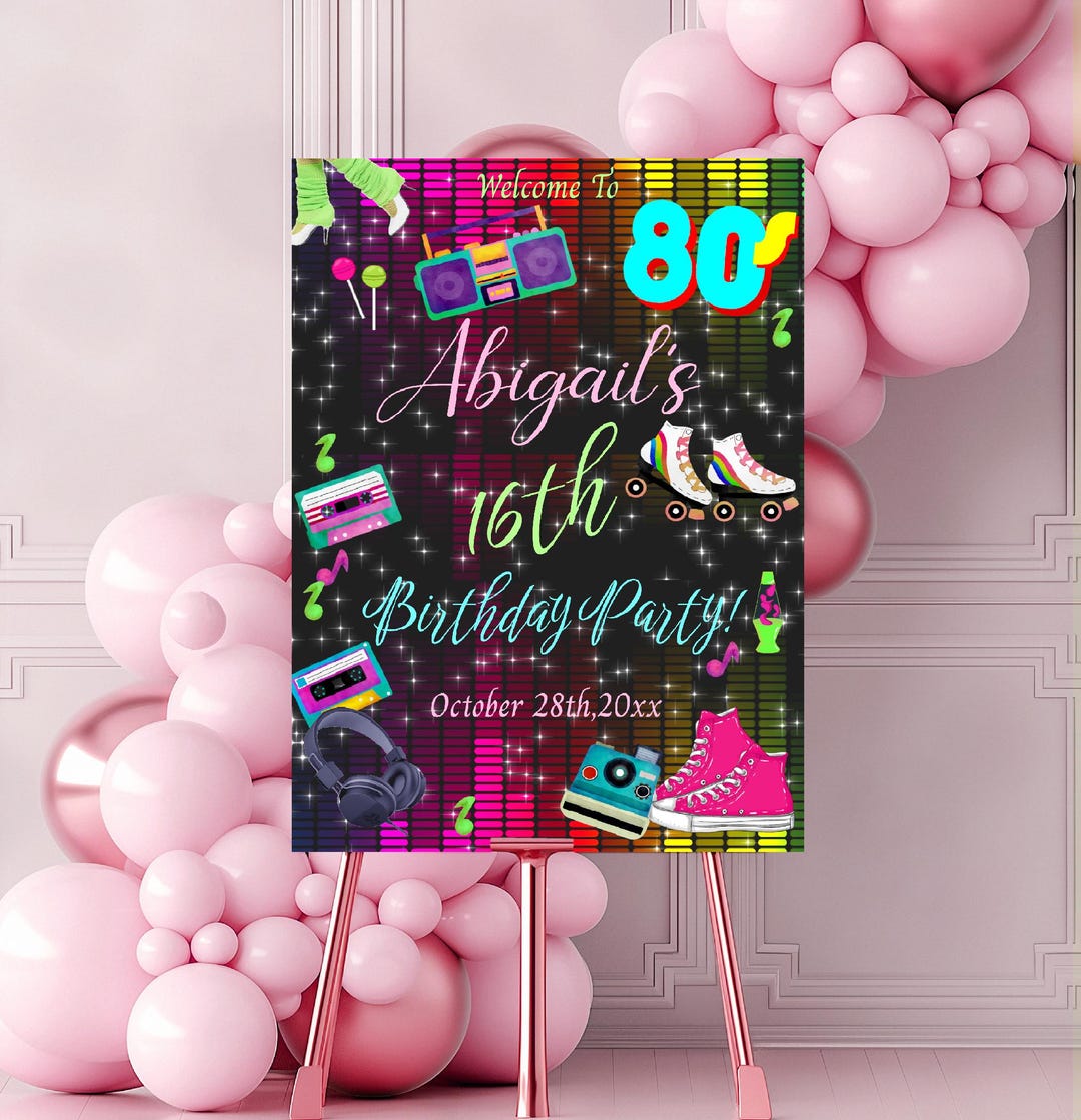 80's Welcome Sign, Back to the 80's Custom Sign Template, Any Age ...