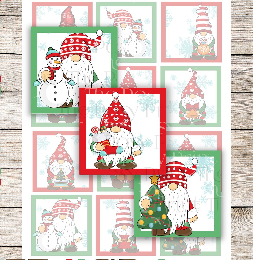 Christmas Gnomes, Holiday Gnomies, Snowflakes, Chalkboard, 2 Square ...