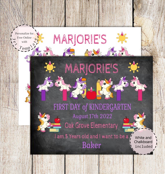 Editable First Day of School Sign Unicorn Magical Back to - Etsy