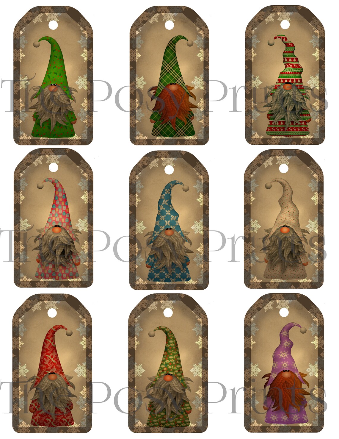 Gnome Tags Gnomie Christmas Tags Vintage Look Holiday Tags - Etsy