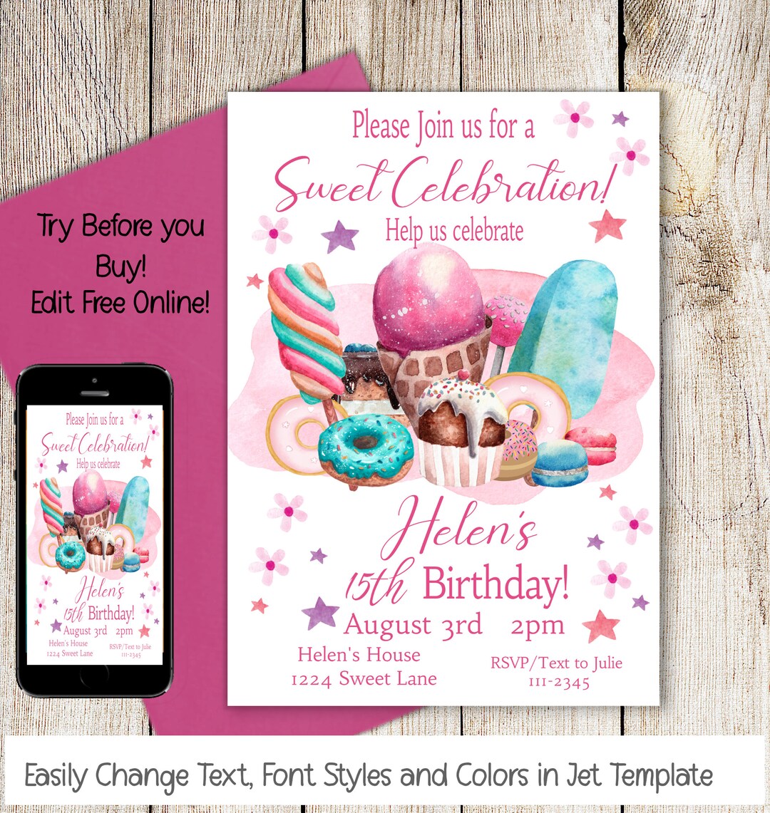 Editable Sweet Celebration Invitation Candyland Birthday - Etsy