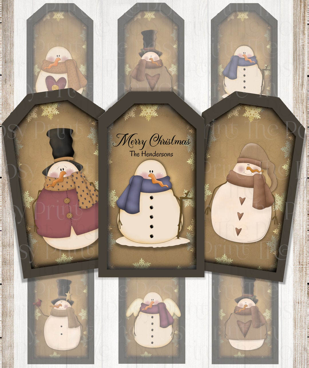 Snowman Tags, Primitive Tags, Edit Online, Prim Snowman Tags, Holiday ...