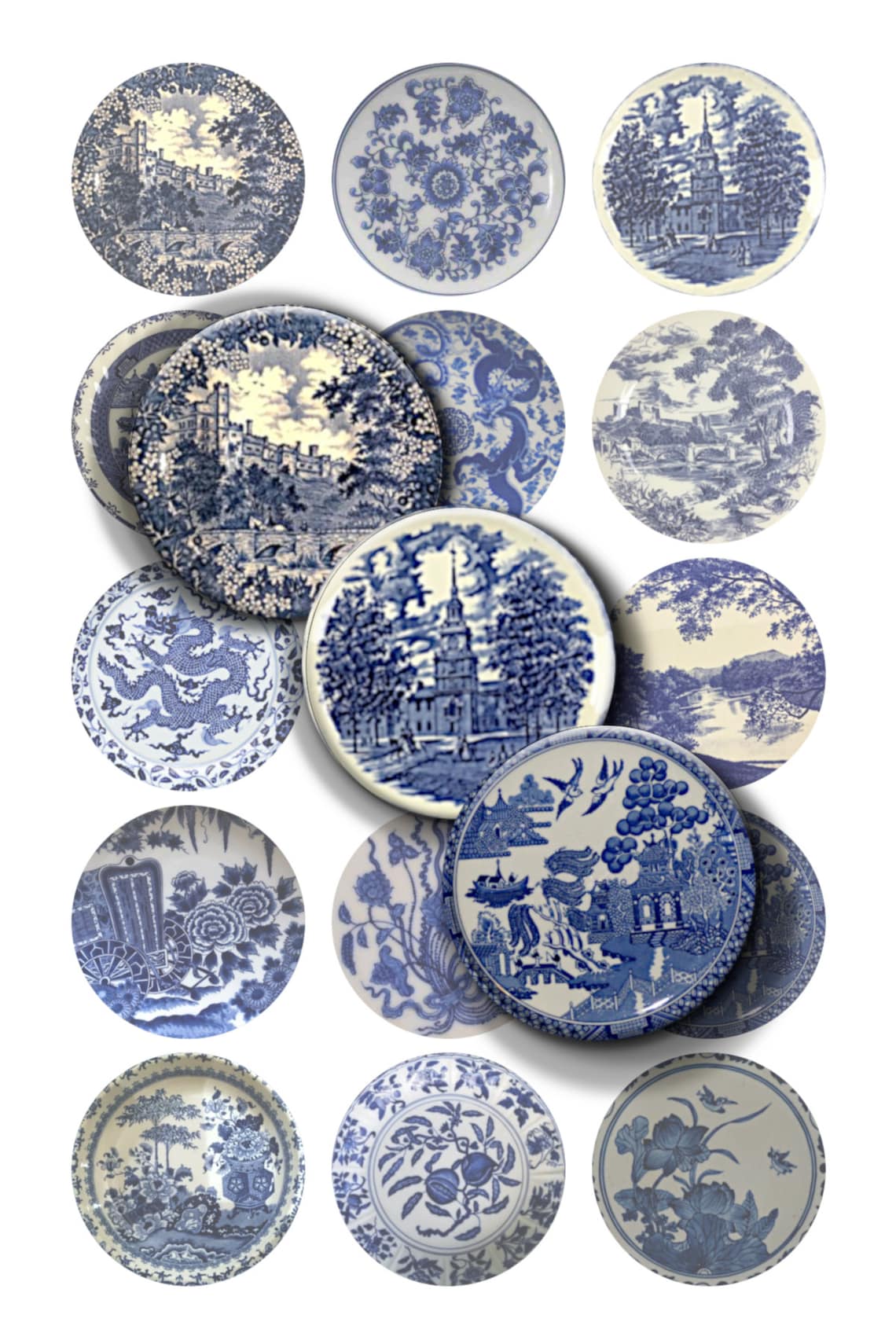 Vintage Blue China Delph China 1 Inch Digital Collage Sheet | Etsy