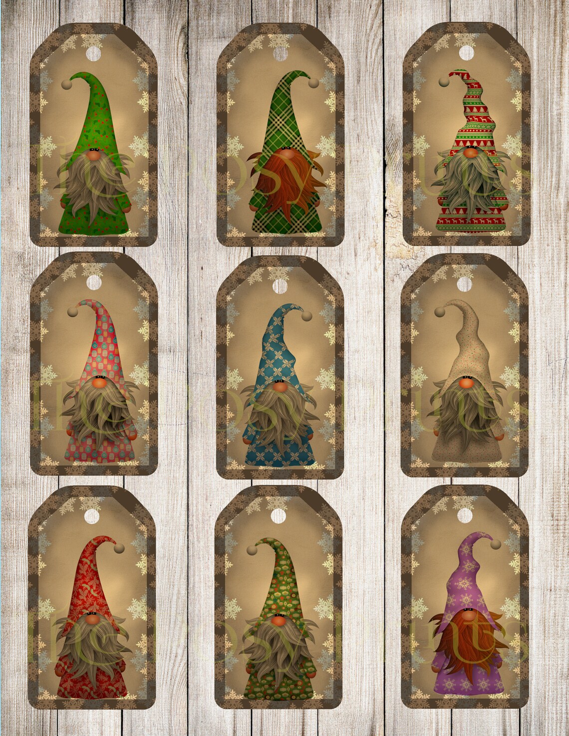 Gnome Tags Gnomie Christmas Tags Vintage Look Holiday Tags - Etsy