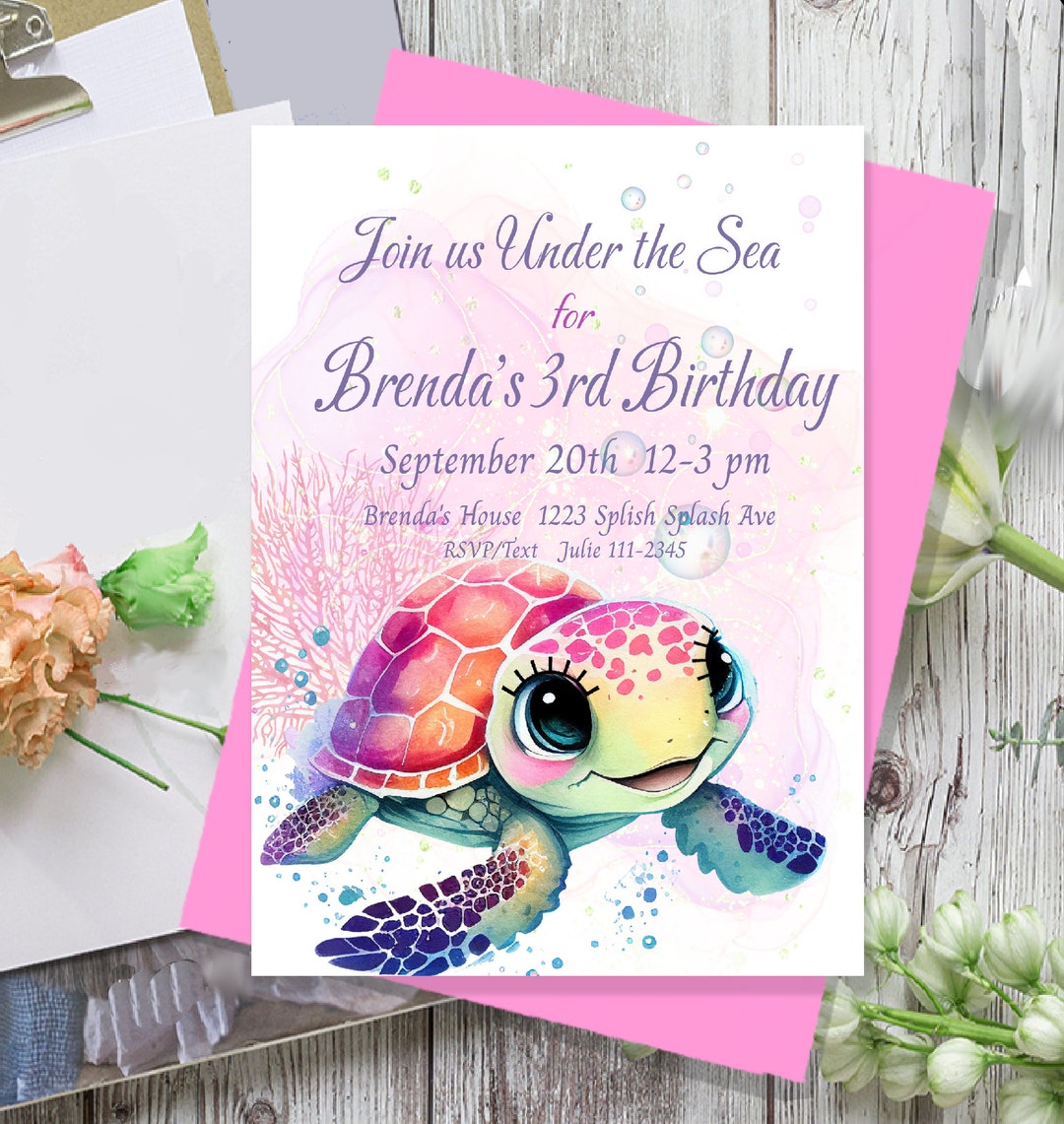 Editable Turtle Birthday Invitation 3rd Birthday Under the - Etsy Australia