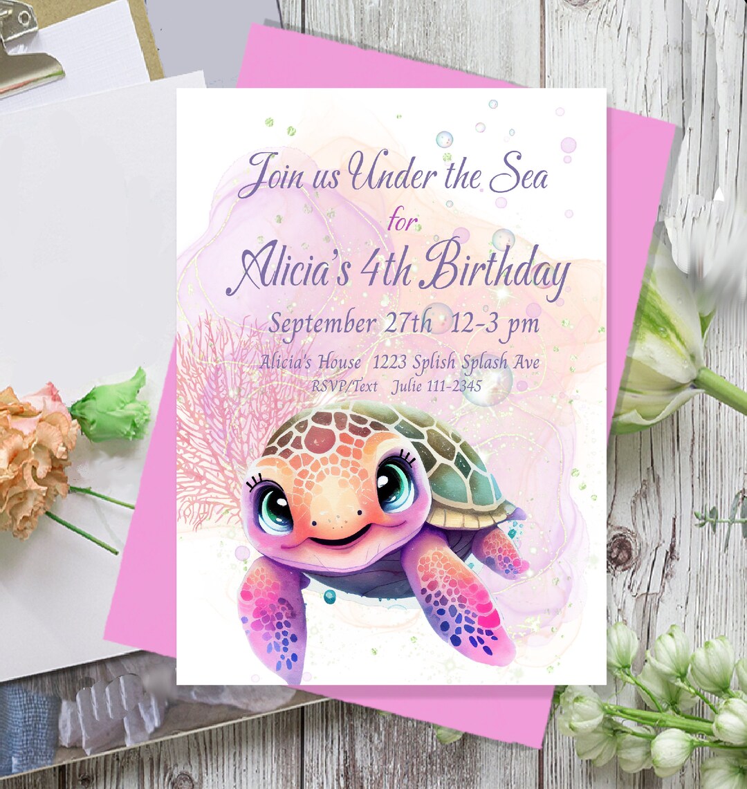Editable Turtle Birthday Invitation, 4th Birthday, Under the Sea, Any ...