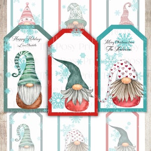 Gnome Tags, Editable Gnomie Christmas Tags, Snowflake Tags, Holiday ...