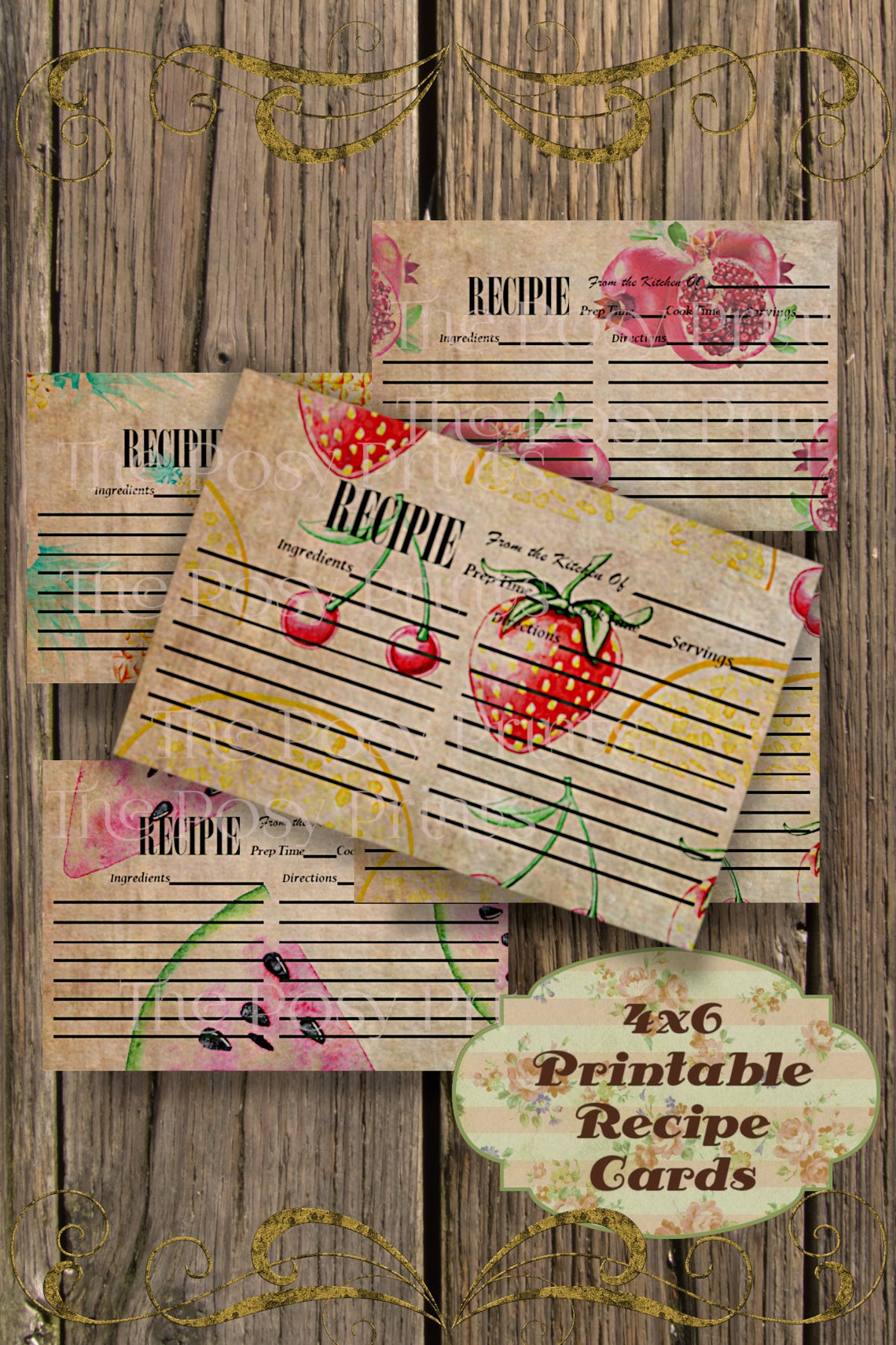 Fruit Recipe Cards 4x6 Printable Recipe Cards Vintage Style | Etsy