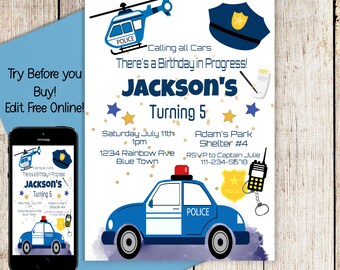 Editable Police Birthday Invitation Police Party Invite - Etsy