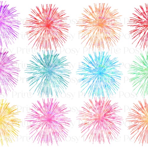 Fireworks Clip Art Watercolor Clipart 4th of July New - Etsy