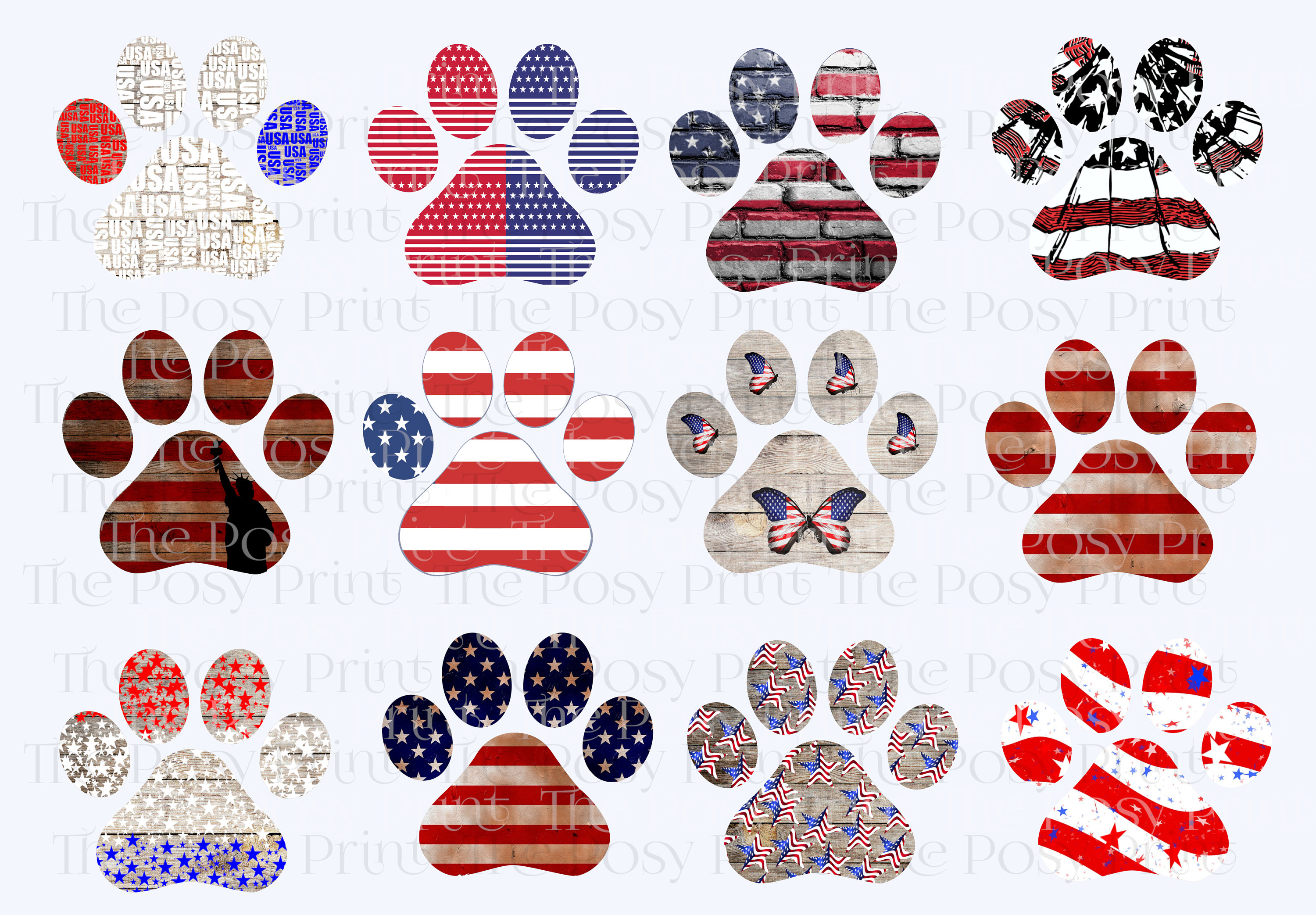 Patriotic Paw Print Paw Heart Clipart Heart Clip Art Etsy