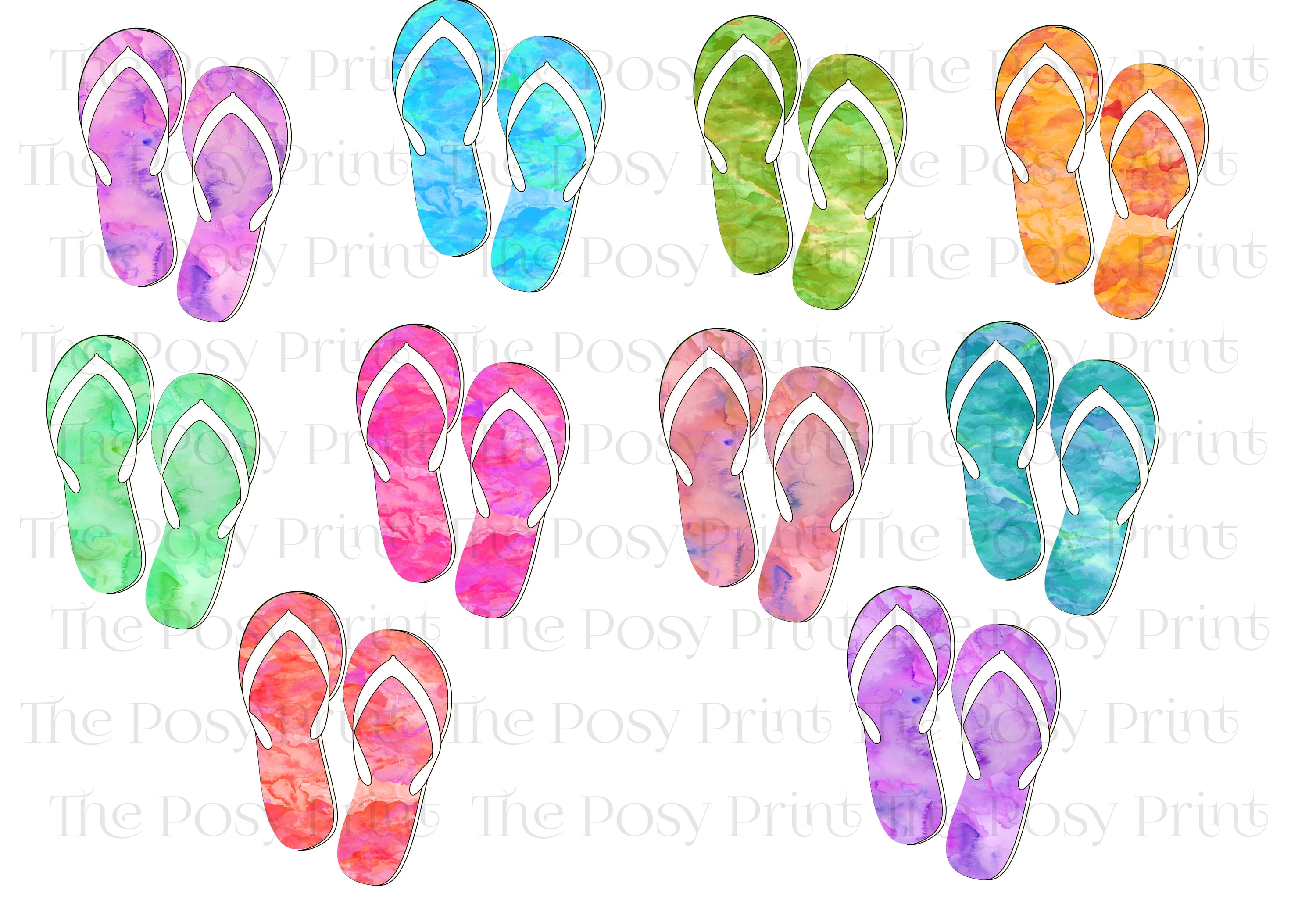Watercolor Flip Flops Clipart Sandal Clip Art Printable Clip | Etsy