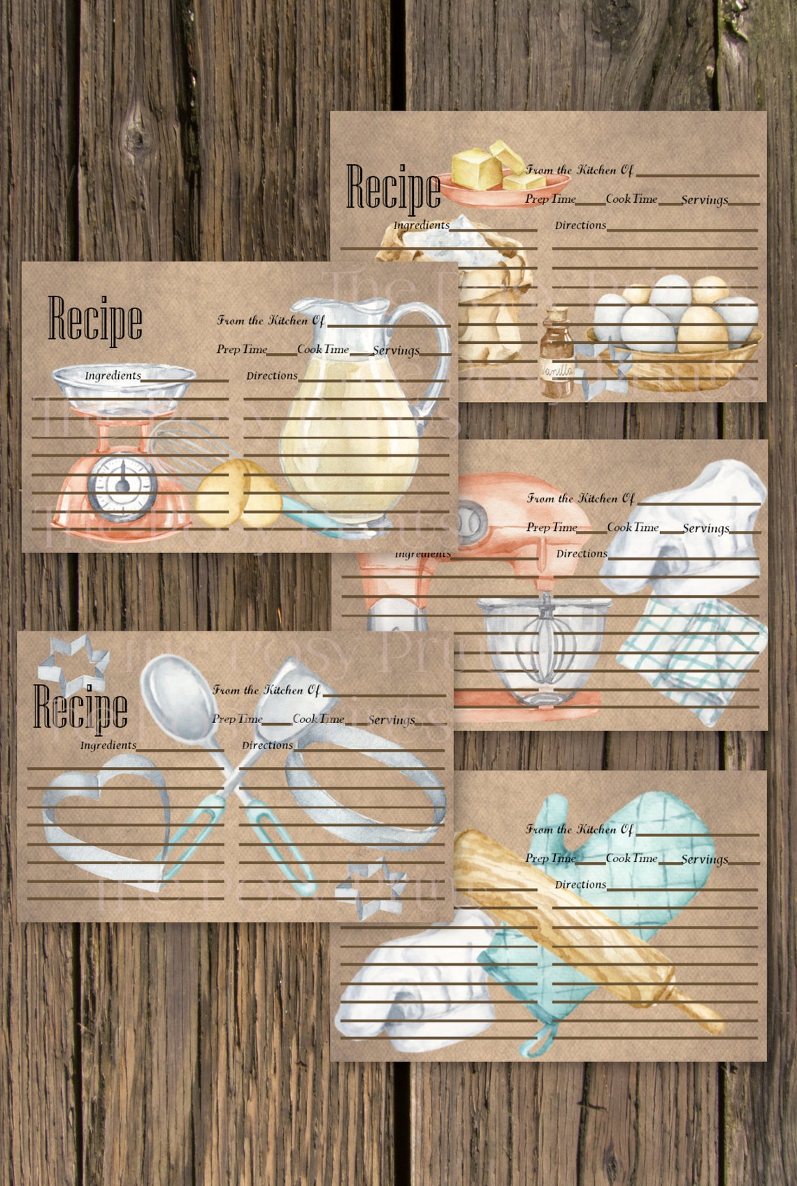 Baking Recipe Cards Watercolor Baking 4x6 Printable Recipe - Etsy
