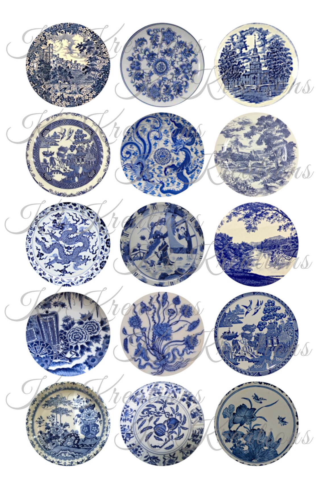 Vintage Blue China Delph China 1 Inch Digital Collage Sheet - Etsy