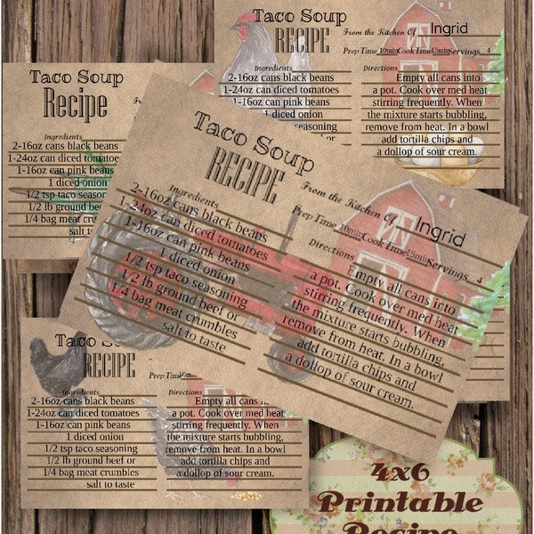 Printable Recipe Cards - Etsy