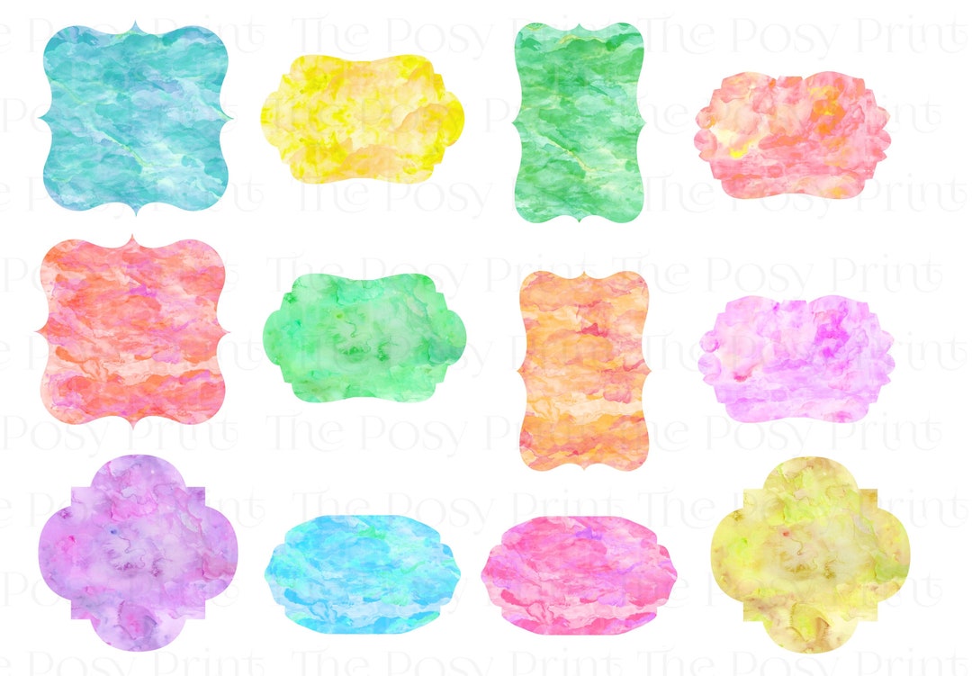 Frames Clip Art, Watercolor PNG , Watercolor Labels, 12 Labels, 6 Inch ...