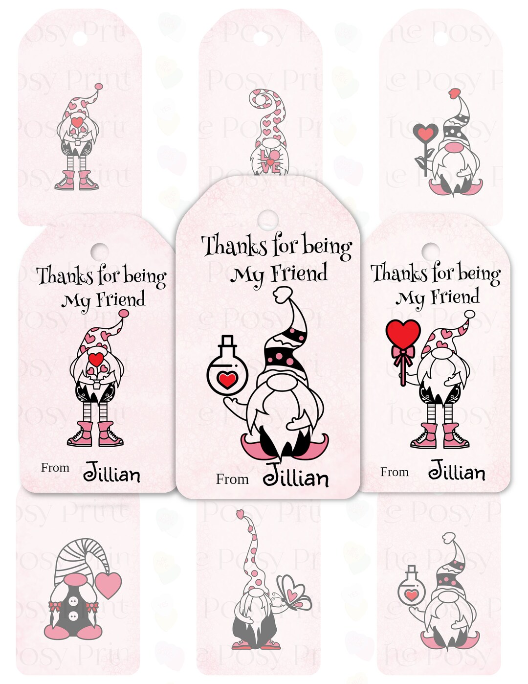 Valentine Gnome Tags, Printable Gnome Tags, Jet Template, Editable ...