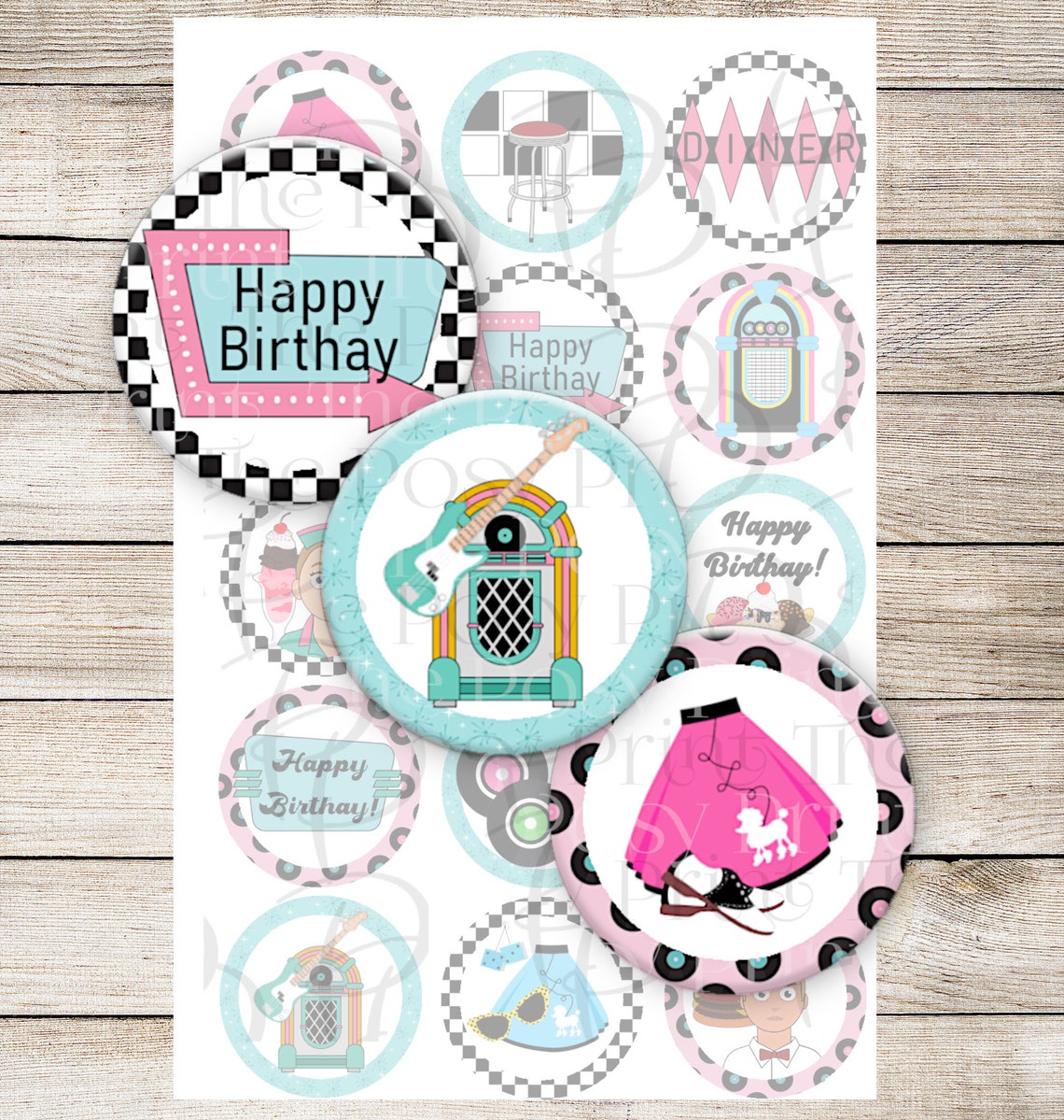 Retro 50's, Birthday Party, Retro Diner, Sock Hop, Jukebox, 1 Inch ...