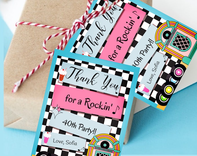 50's Birthday Thank You Tags, Jukebox, Sock Hop Birthday Favor Tags ...