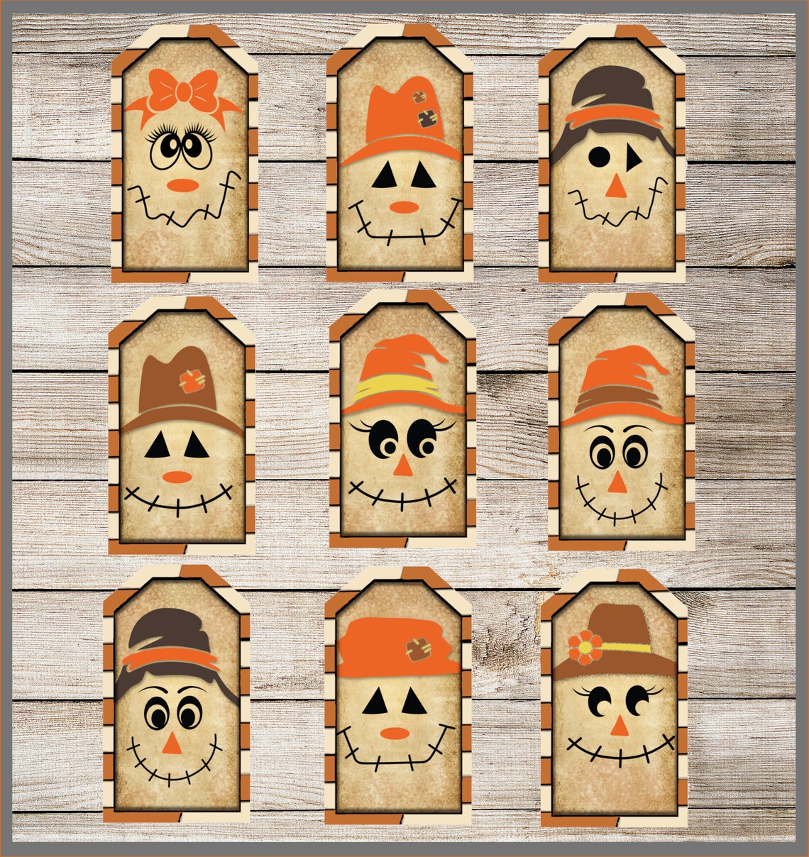 Scarecrow Tags Scarecrow Faces Vintage Look Autumn Tags - Etsy