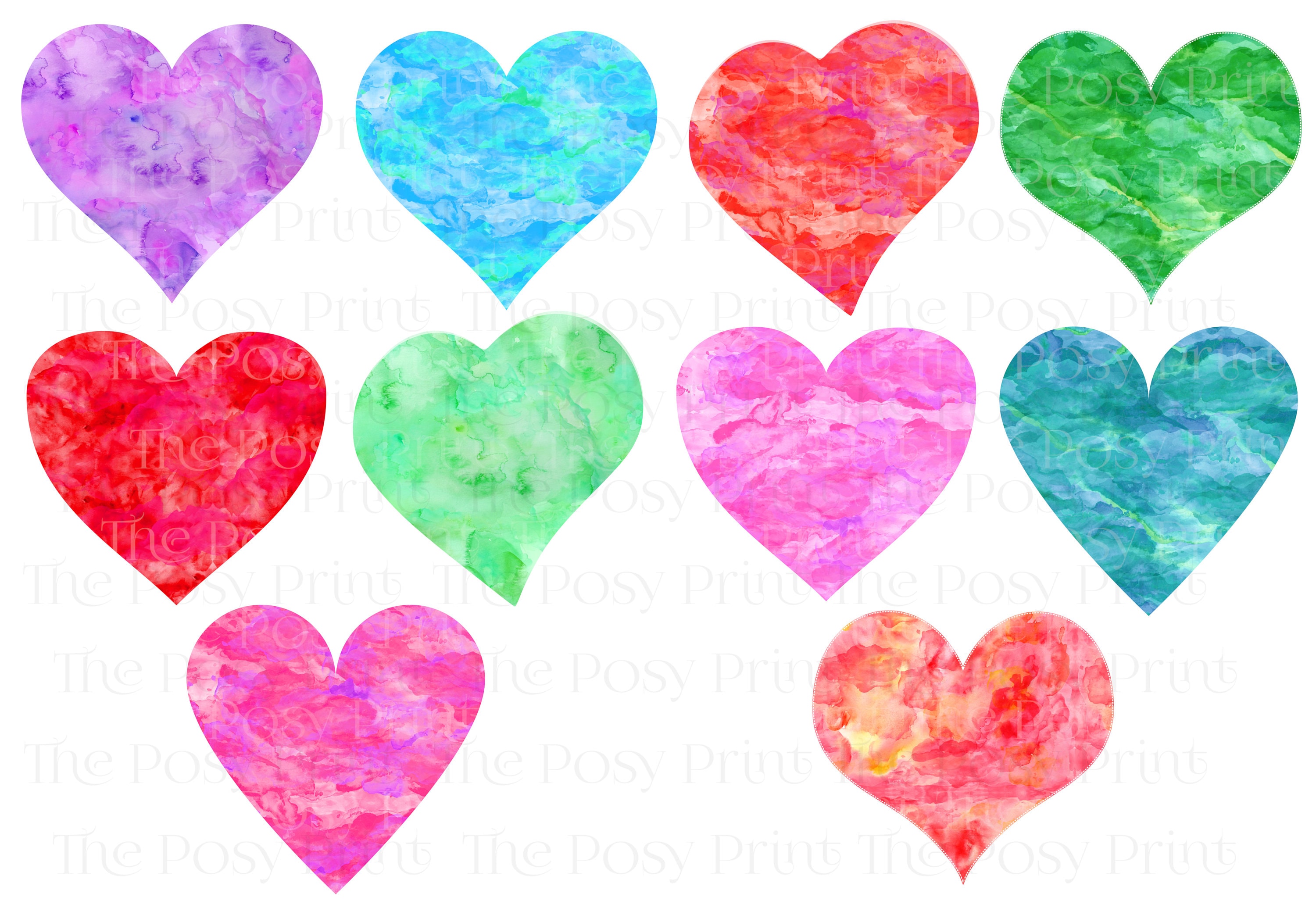 Heart Clipart Set Watercolor Hearts Printable Clip Art 10 | Etsy