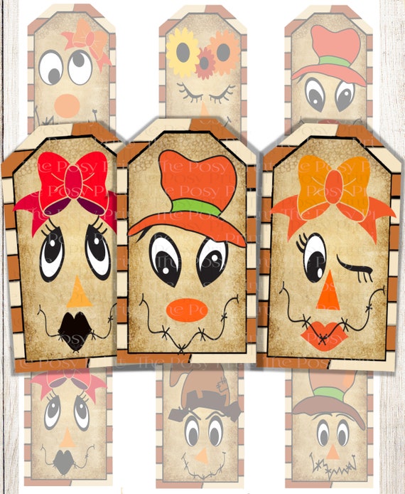 Scarecrow Faces Scarecrow Tags Autumn Tags Halloween - Etsy