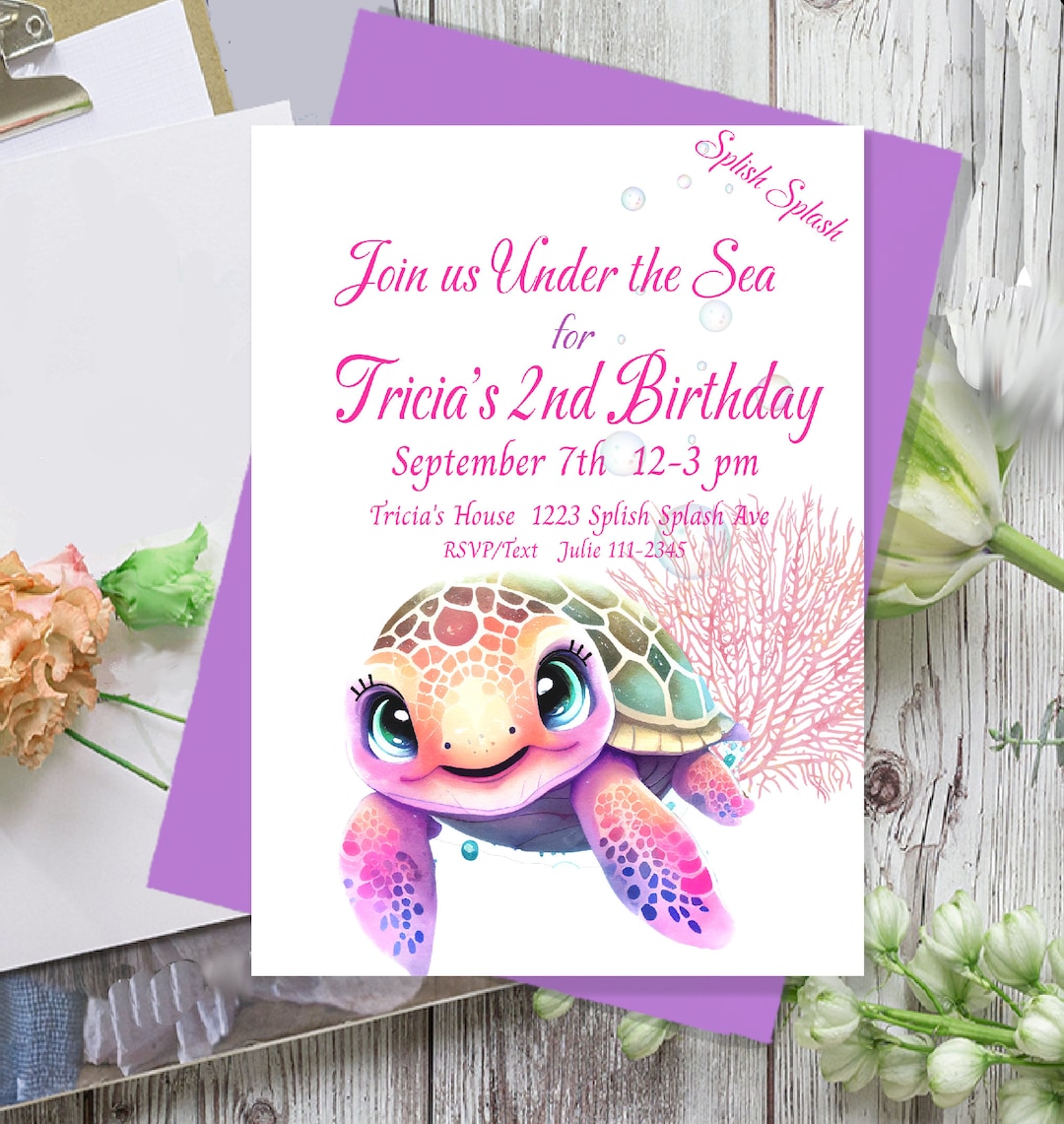 Editable Turtle Birthday Invitation 2nd Birthday Under The - Etsy Portugal